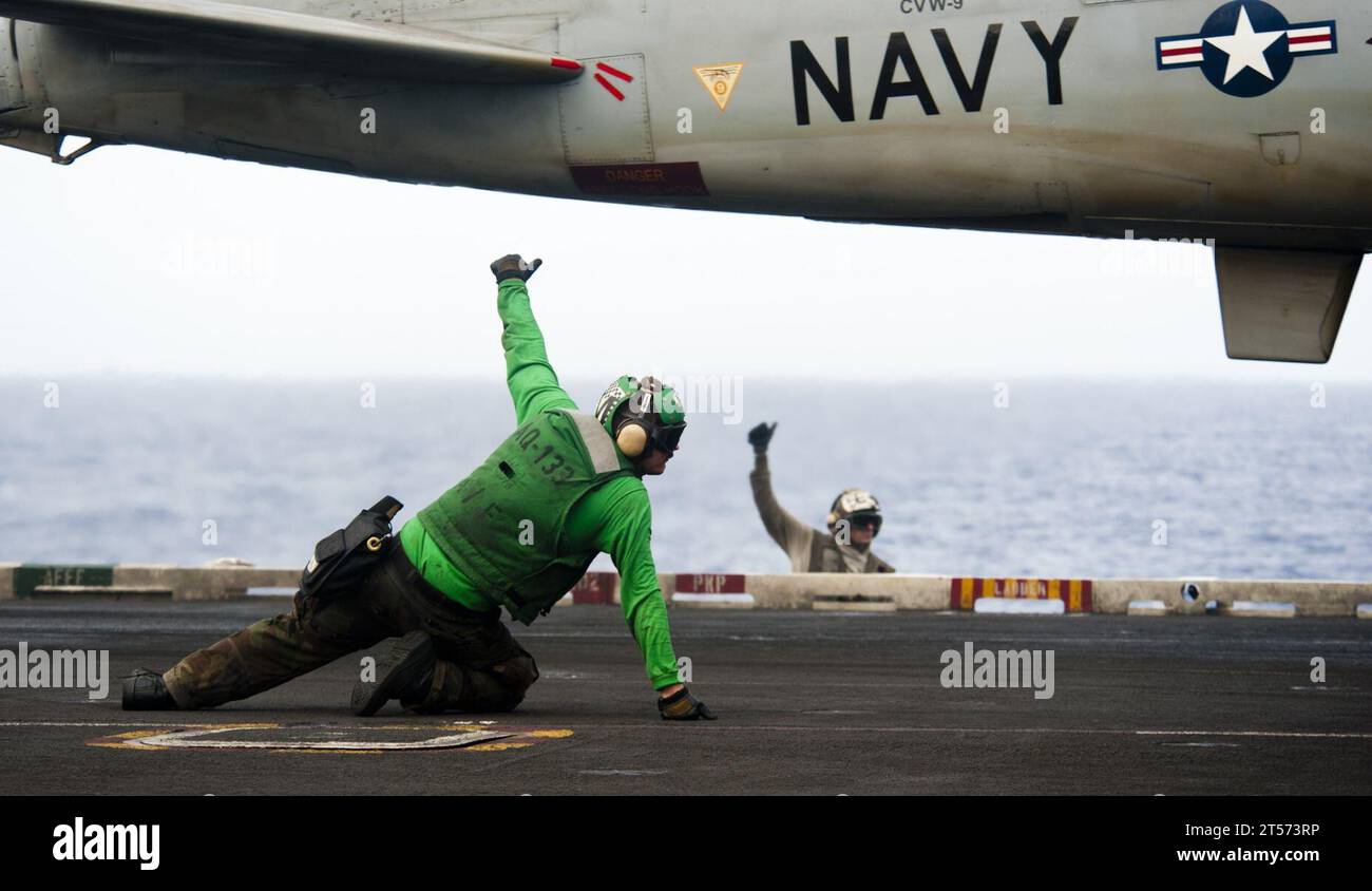 US Navy Final checkers signal for the launching of an EA-6B Prowler ...