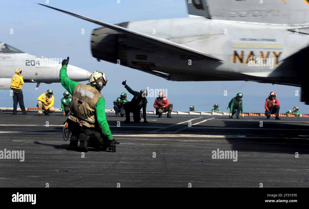 US Navy Final checkers signal clear to launch as an F18C Hornet ...