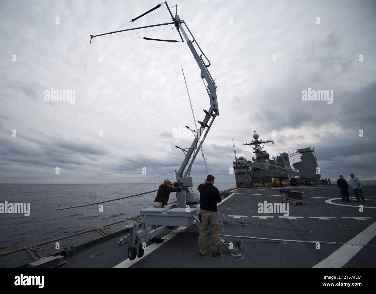 US Navy Insitu contractors prepare to recover Scan Eagle, an unmanned ...