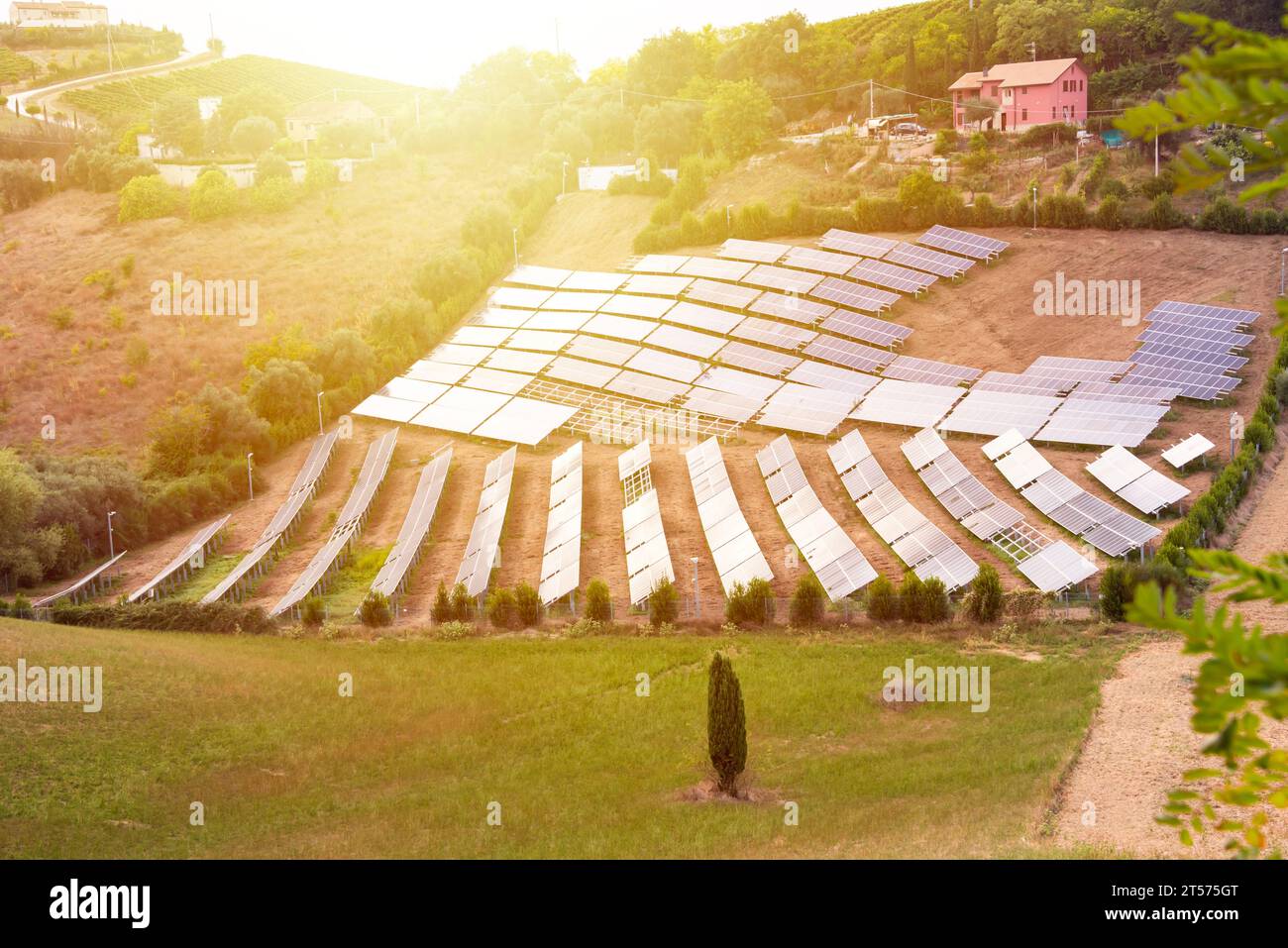 Solar farm. Solar panels in countryside, green energy, invironment ...