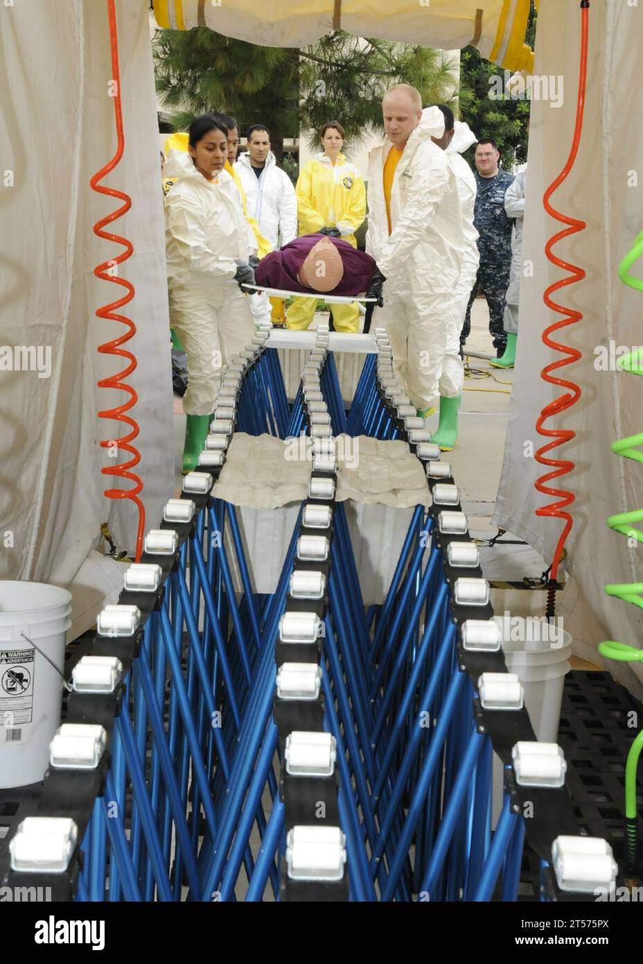 US Navy Members of the decontamination team at Naval Medical Center San ...