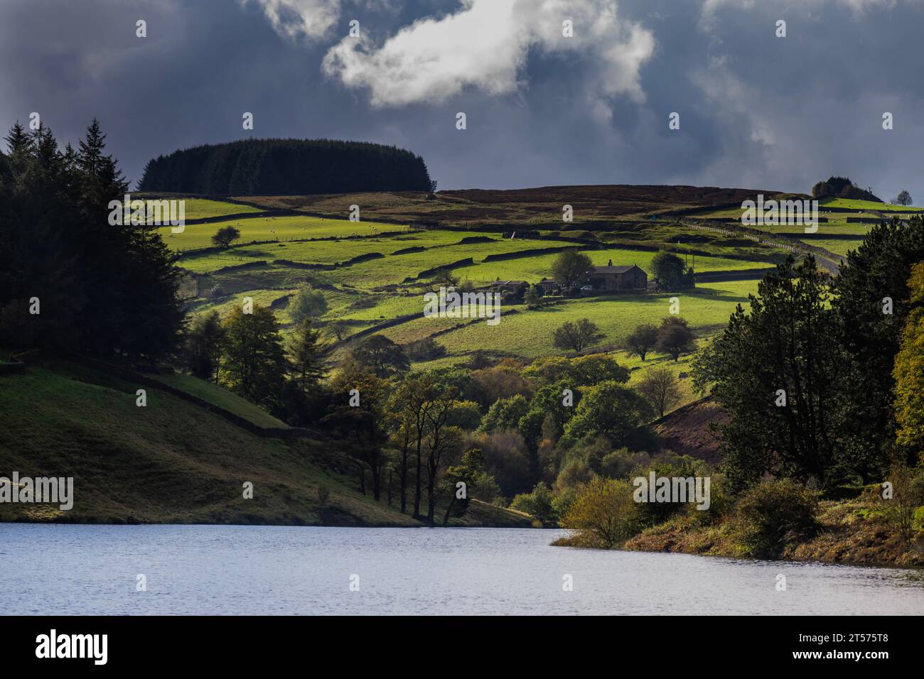 The Lower Laithe Reservoir damn and surrounding countryside - Walk from ...