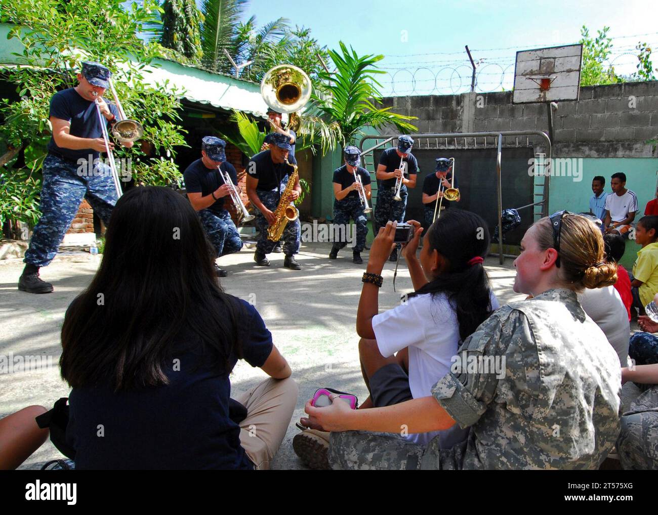 US Navy Members of the U.S. Pacific Fleet Band, embarked aboard the ...