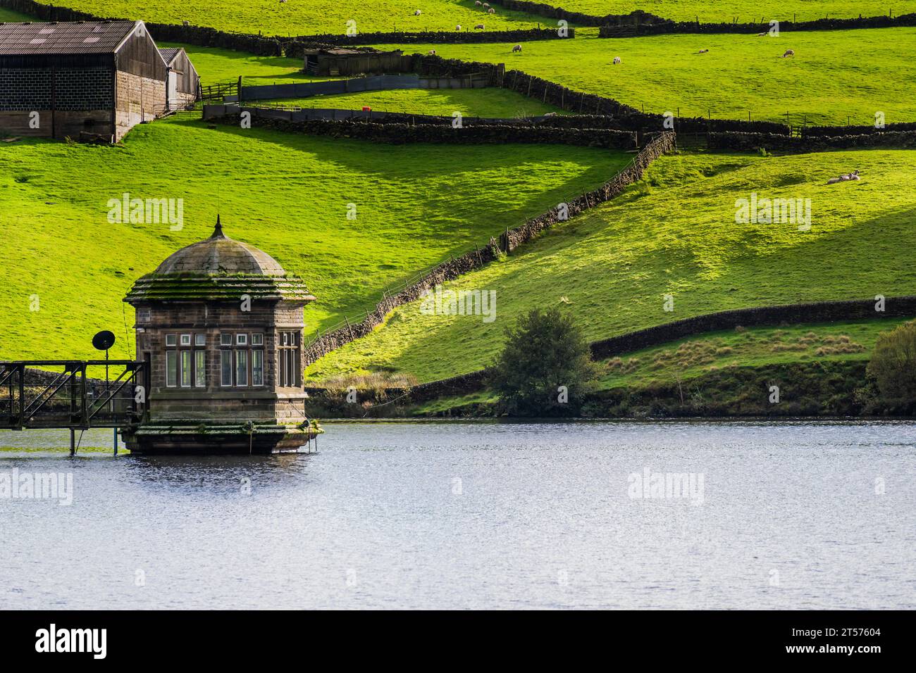 The Lower Laithe Reservoir damn and surrounding countryside - Walk from ...