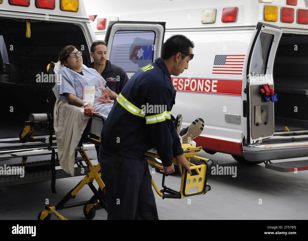 US Navy Paramedics deliver a simulated casualty to Naval Medical Center ...