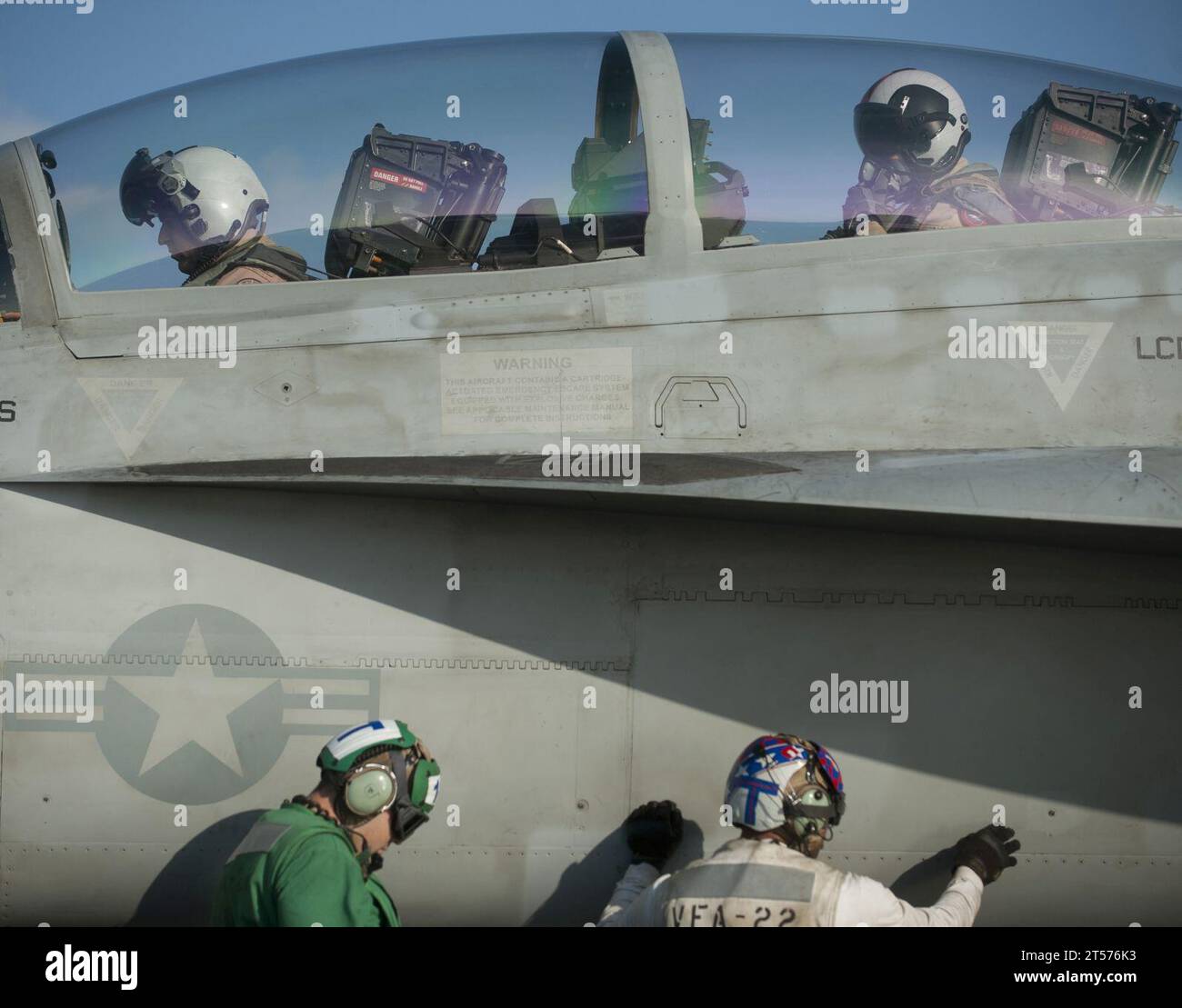 US Navy Pilots ready for launch in an F18F Super Hornet assigned to ...