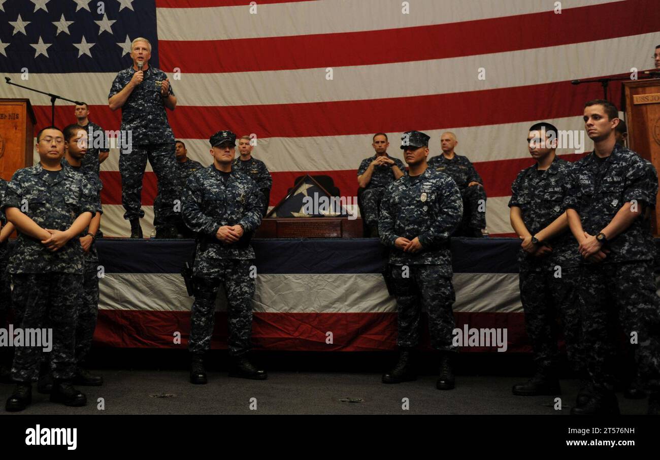 US Navy Rear Adm. Craig Faller speaks to Sailors during a 9-11 ...