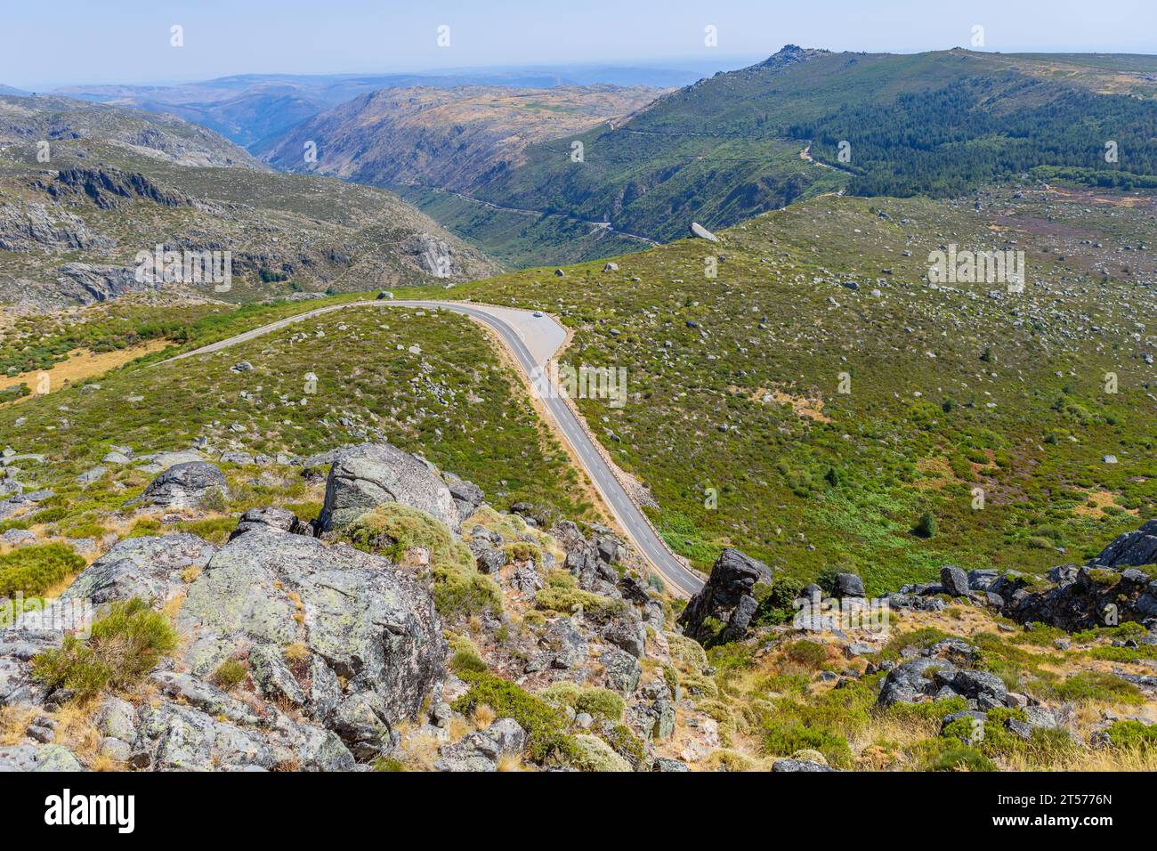 Landscape of the Serra da Estrela mountain range, along road, in ...