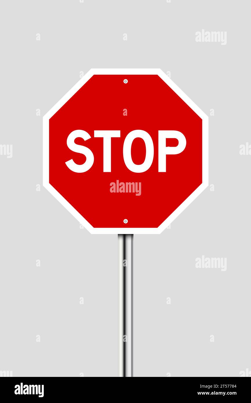 Road sign isolated. stop sign with metal pole. Vector illustration ...