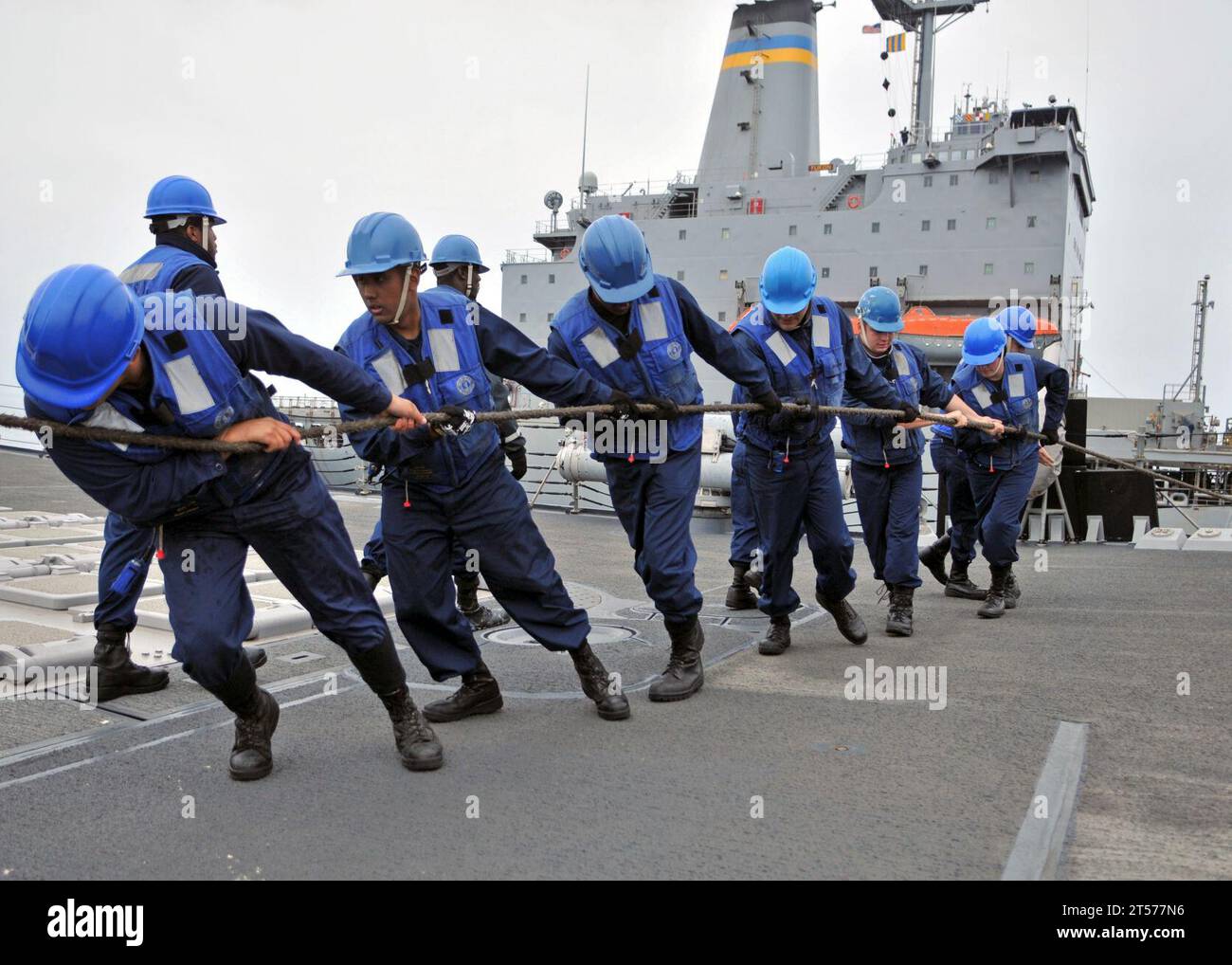 US Navy Sailors aboard the guided-missile destroyer USS Halsey (DDG 97 ...