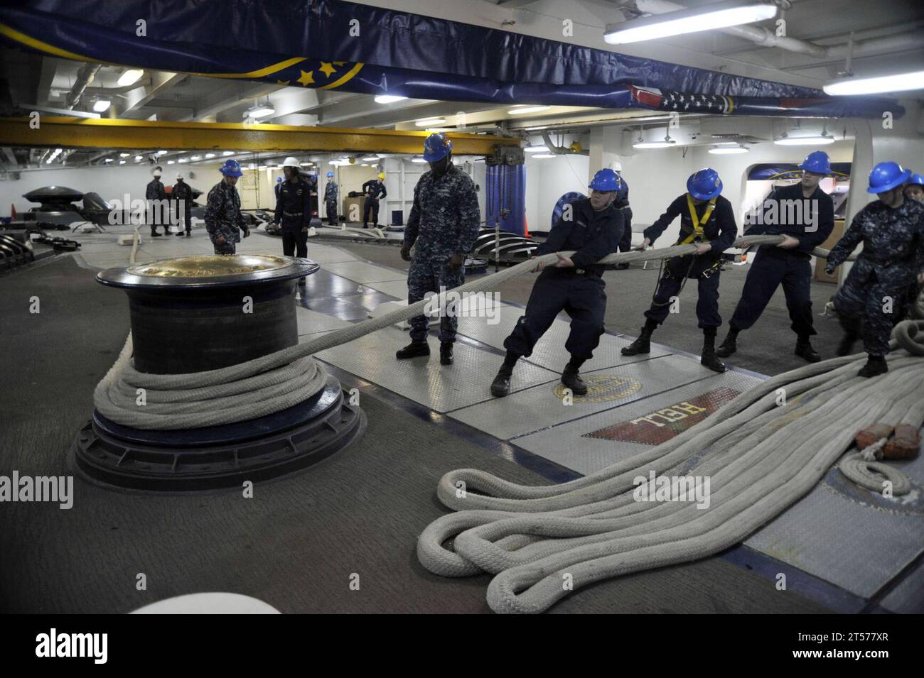 US Navy Sailors aboard the Nimitz-class aircraft carrier USS Harry S ...