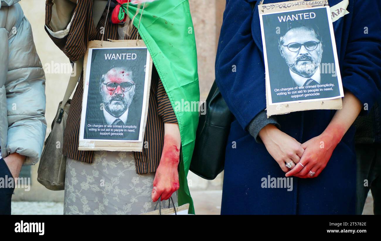 Palestine demonstration women banner Petr Fiala prime minister of the ...