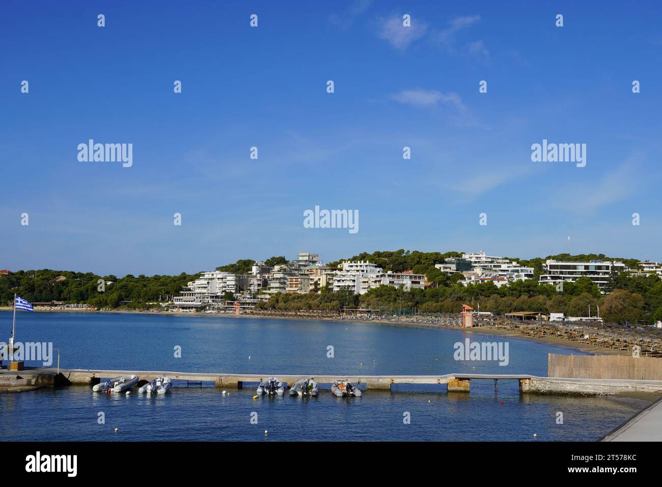 View of the bay, town and beach, at the Kavouri resort area in ...