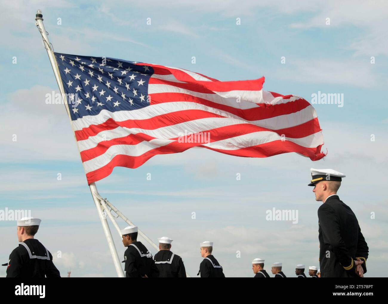 US Navy Sailors assigned to the Nimitz-class aircraft carrier USS ...