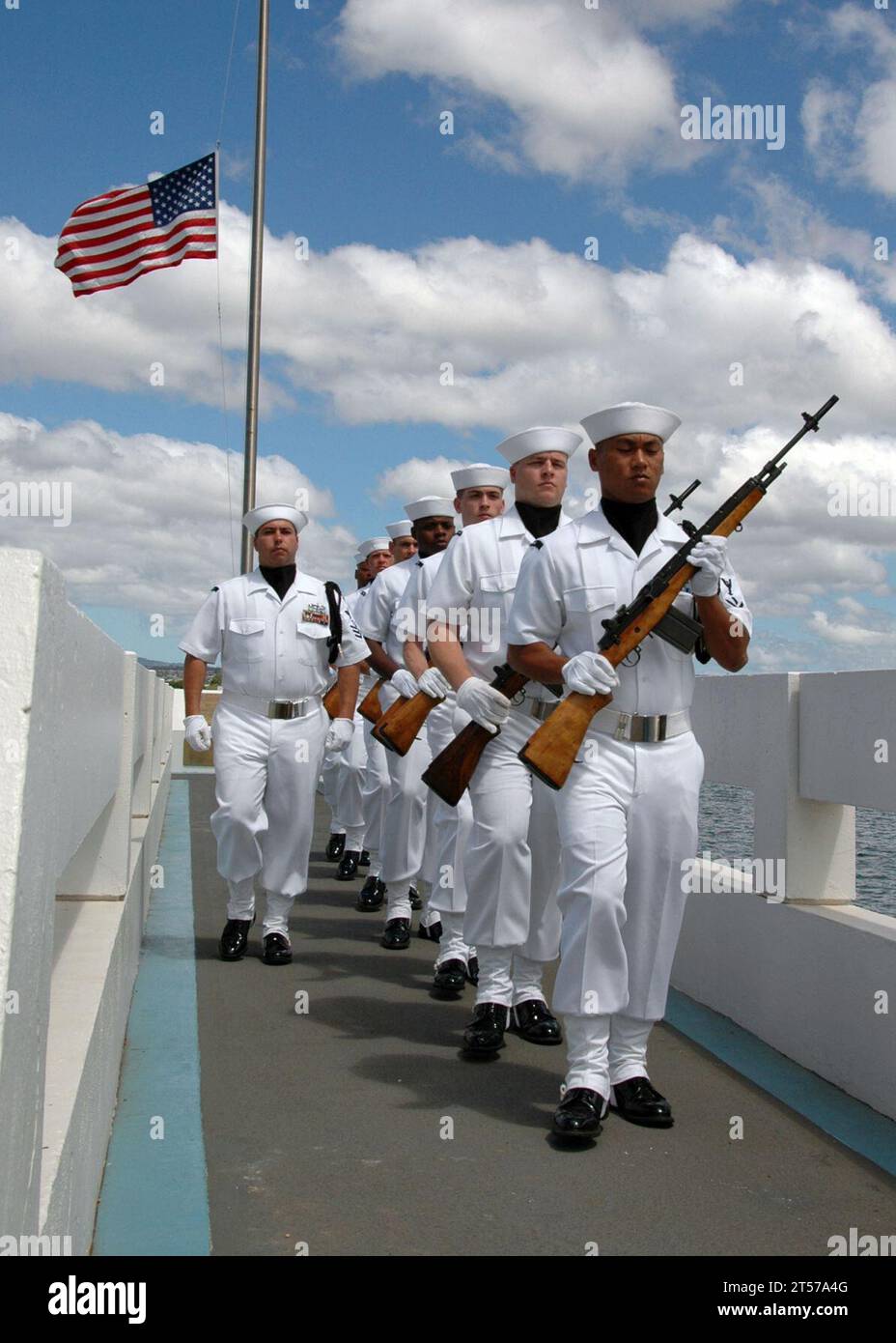 US Navy Sailors render honors at a scattering of ashes ceremony for 89-year-old Pearl Harbor ...