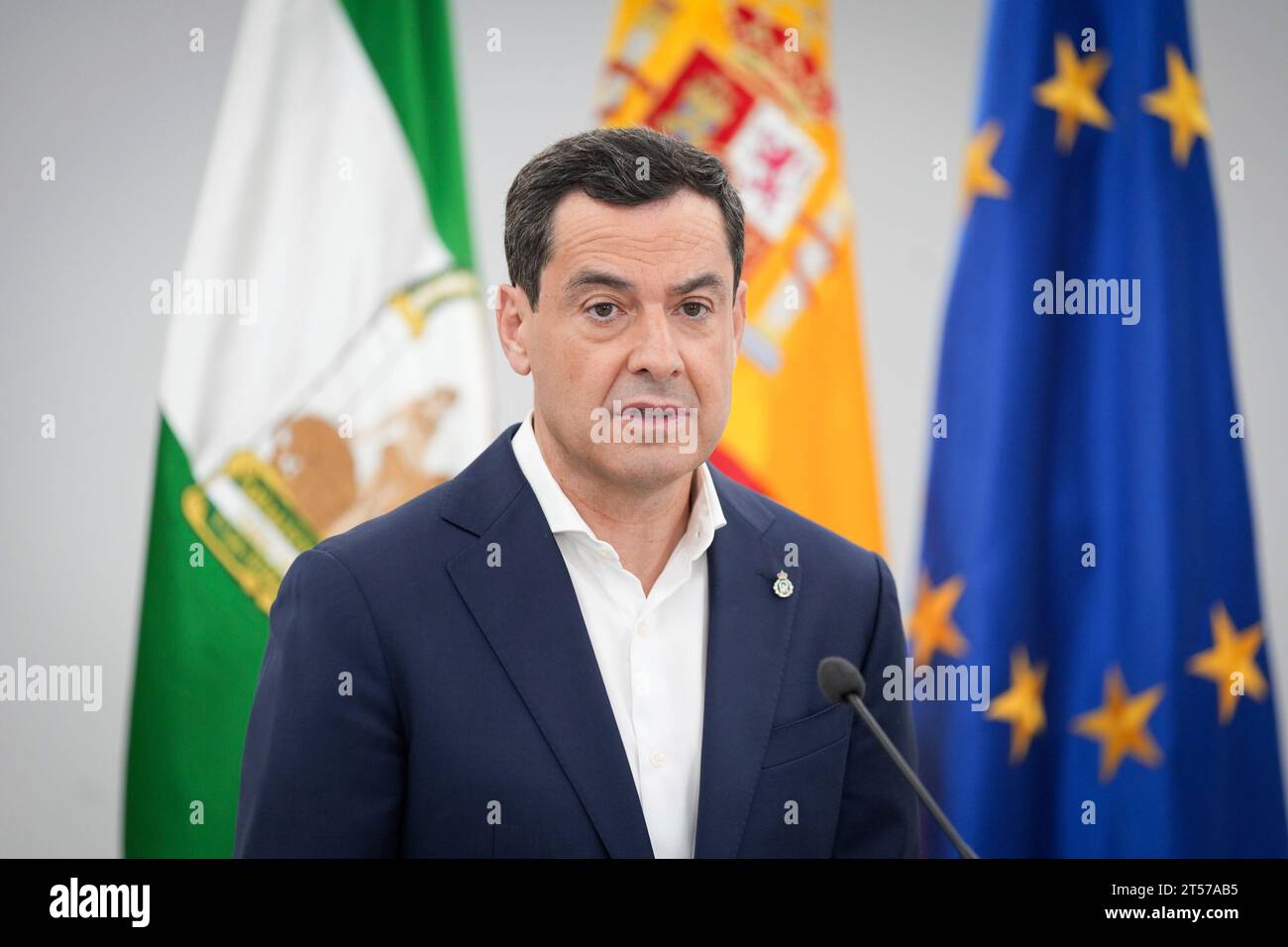 The President of the Junta, Juanma Moreno, during his speech. On ...