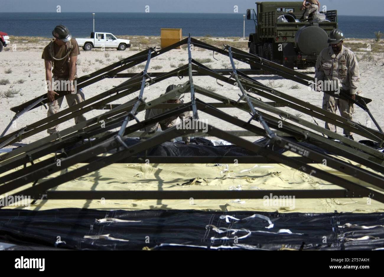 US Navy Seabees attached to Navy Mobile Construction Battalion (NMCB ...
