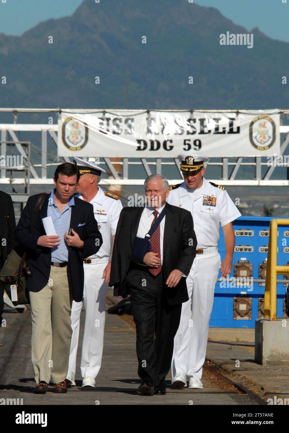 US Navy Secretary of Defense (SECDEF) Robert M. Gates walks down the ...