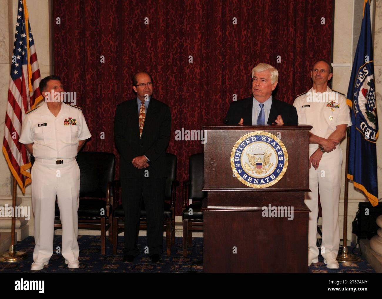US Navy Sen. Christopher Dodd delivers remarks during a commemoration ...