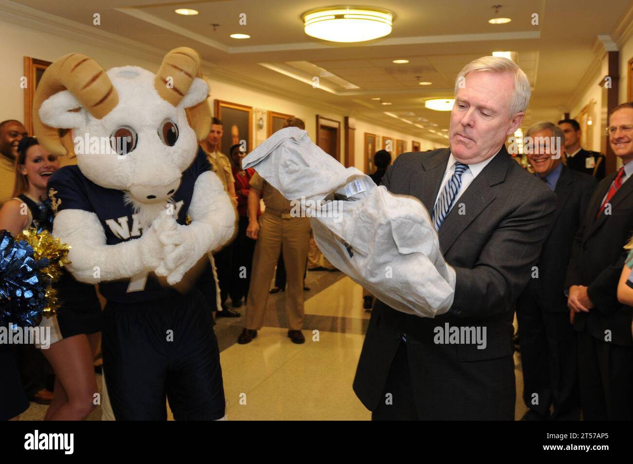 US Navy Secretary of the Navy (SECNAV) the Honorable Ray Mabus tries on ...