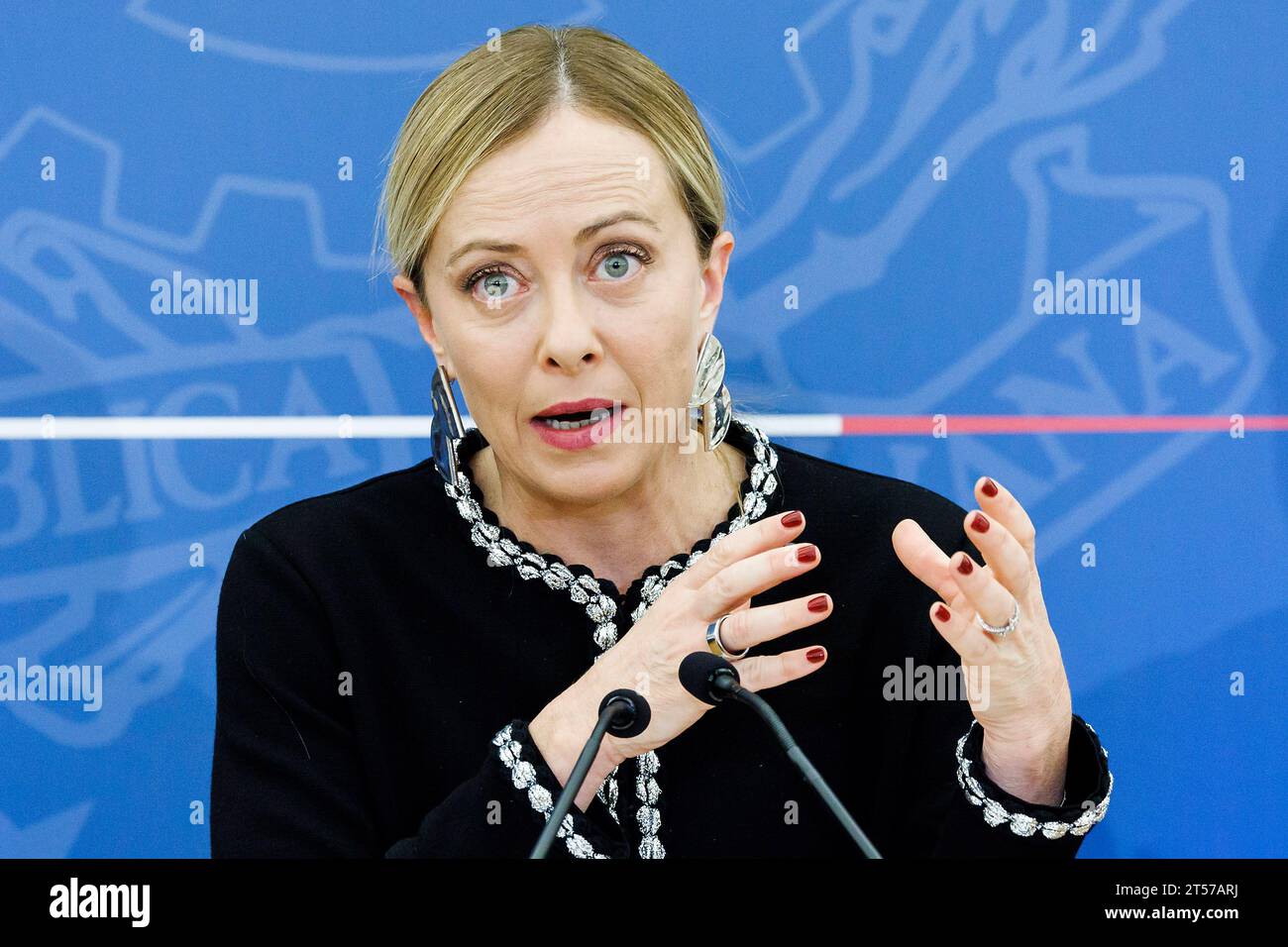Italy's Premier Giorgia Meloni meets the media following a cabinet ...