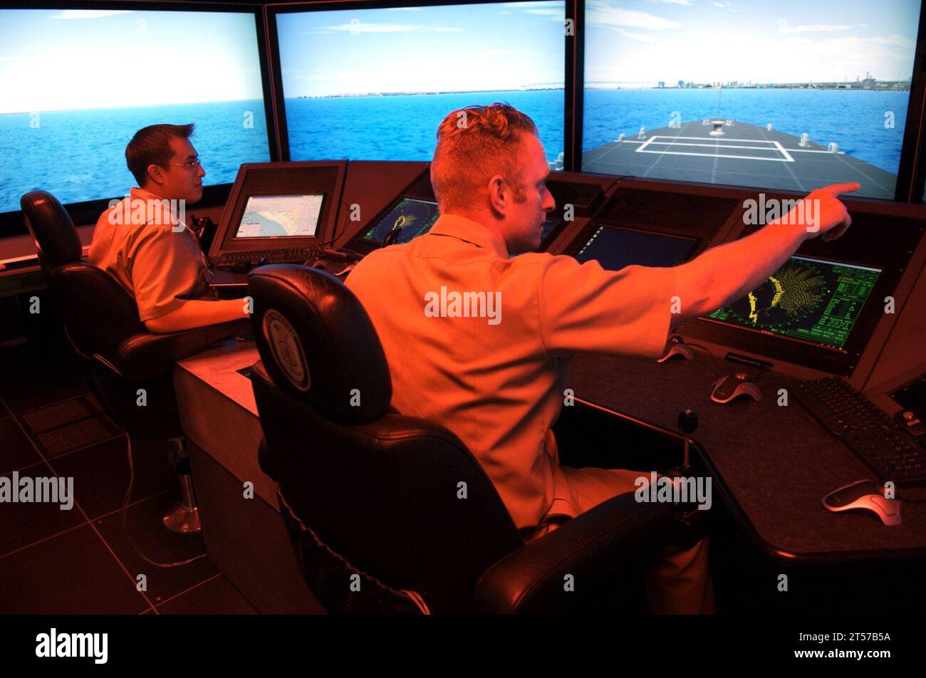 US Navy Surface Warfare Officer's School (SWOS) students navigate their ...