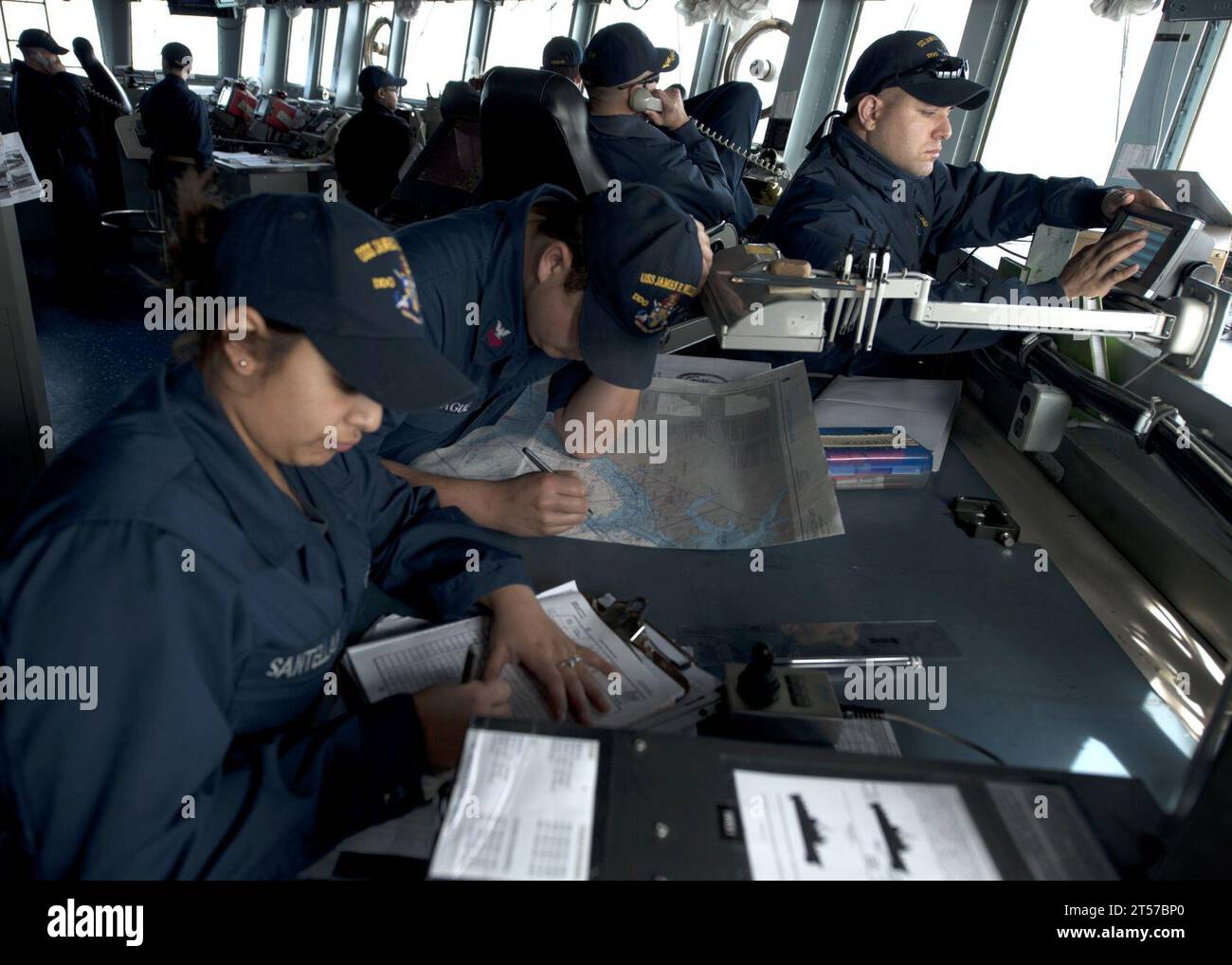 US Navy The bridge crew of the guided-missile destroyer USS James E ...