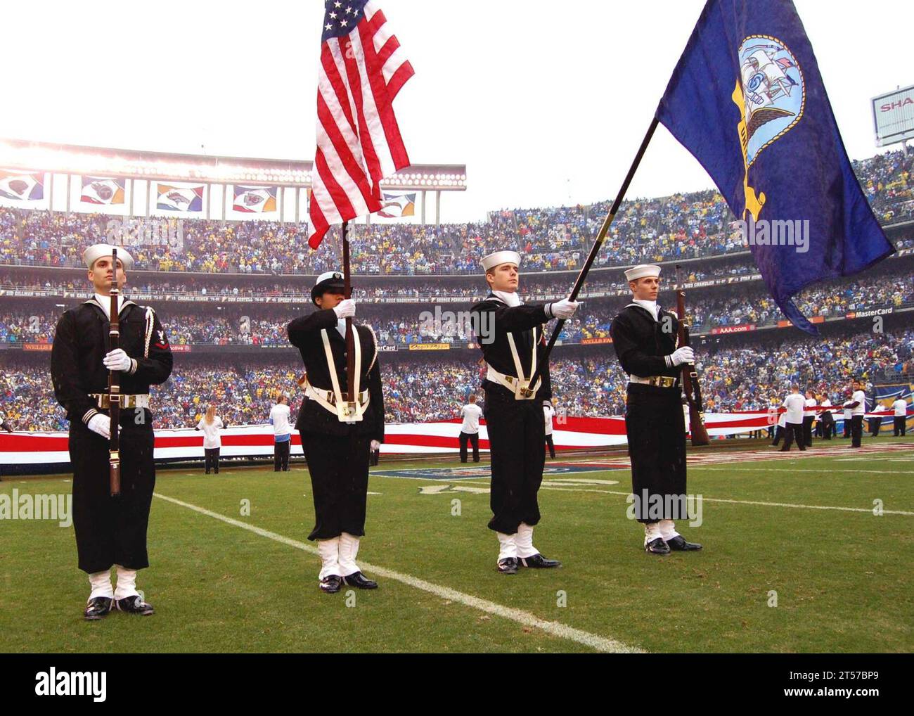 US Navy The color guard team from the amphibious dock landing ship USS ...