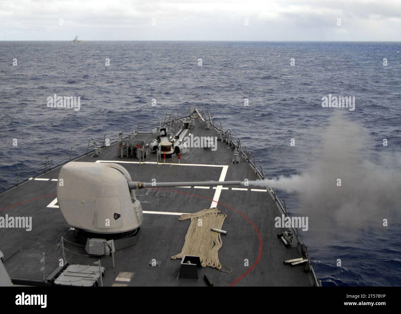US Navy The guided-missile destroyer USS Mitscher (DDG 57) fires a five ...