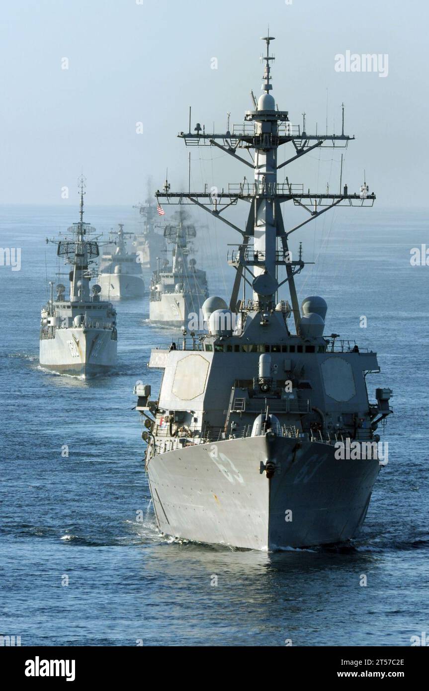 US Navy The guided-missile destroyer USS Stethem (DDG 63) leads a group ...
