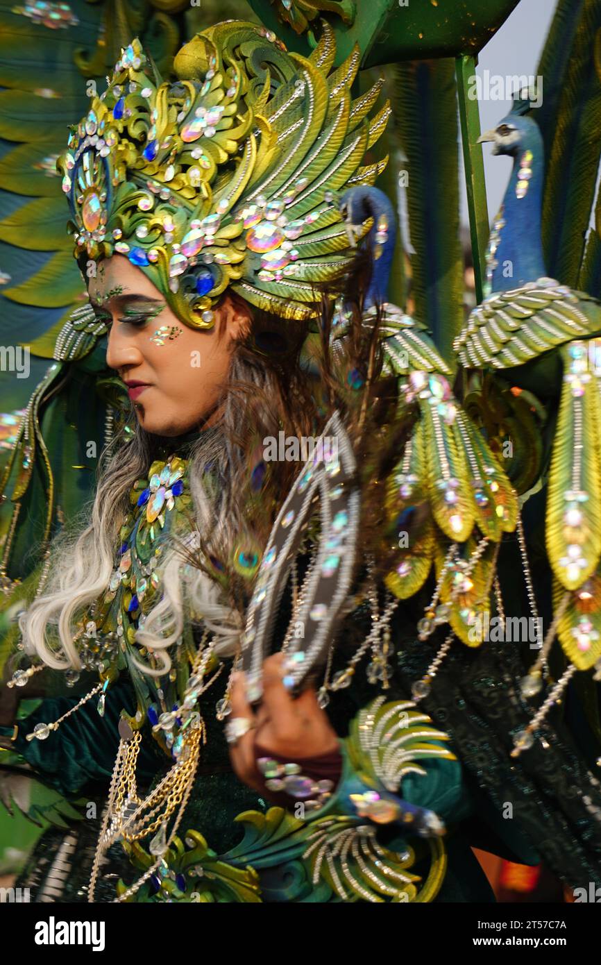 The participant Biro Fashion Carnival with a peacock costume Stock ...