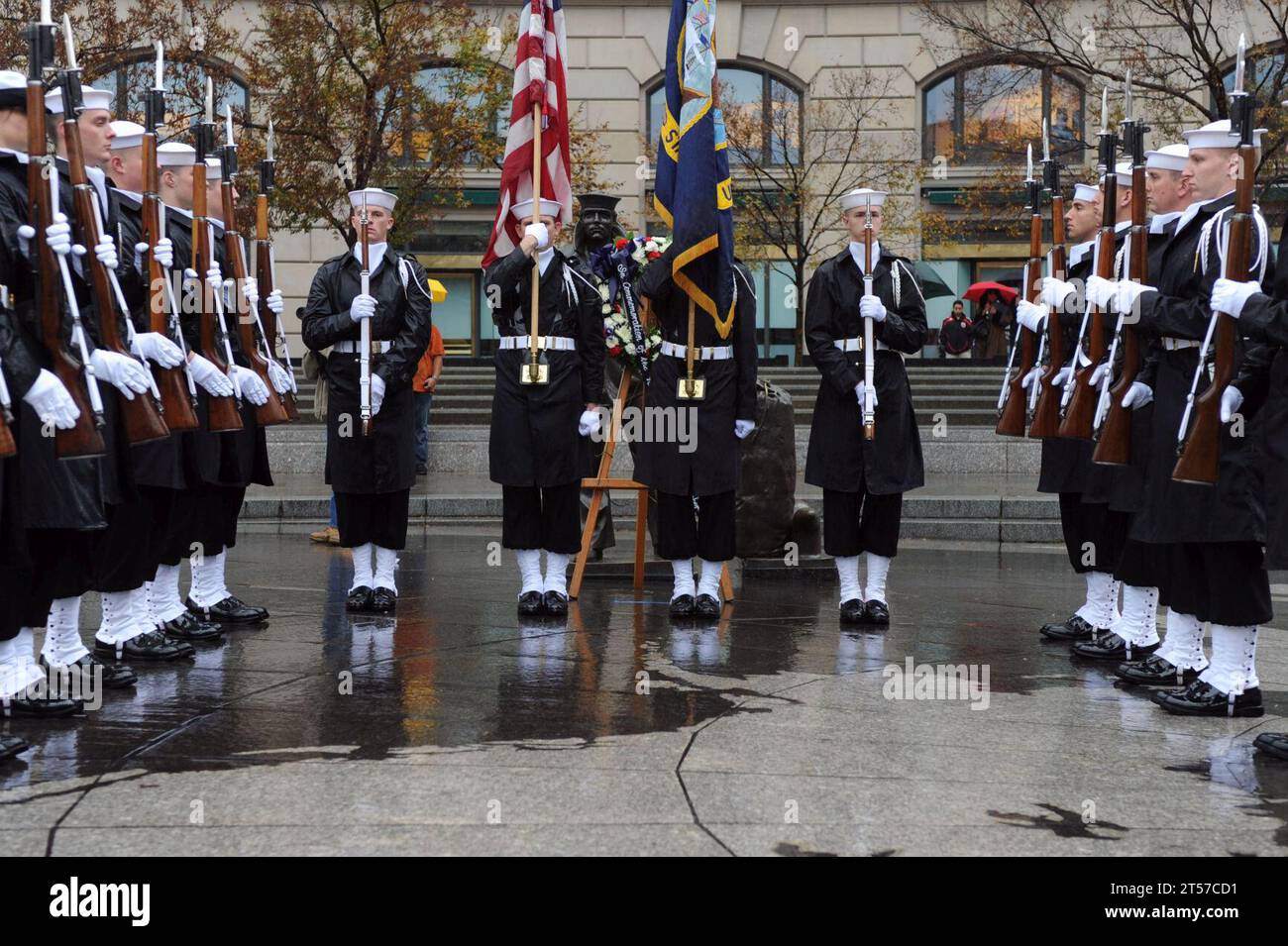 US Navy The Navy Ceremonial Guard parades the colors during a wreath laying ceremony at the Navy ...
