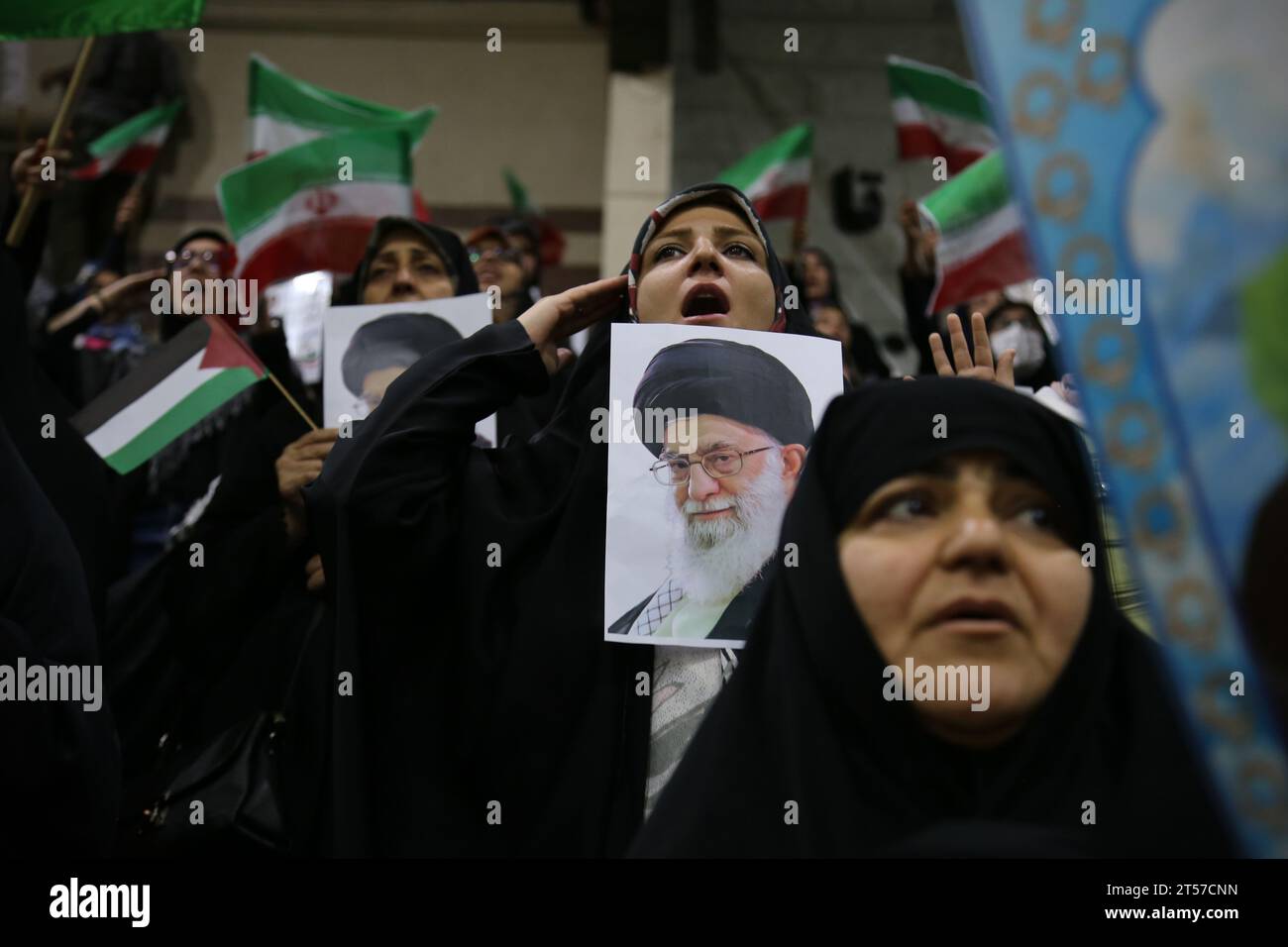 Tehran, Iran. 2nd Nov, 2023. An Iranian veiled woman holds a portrait ...