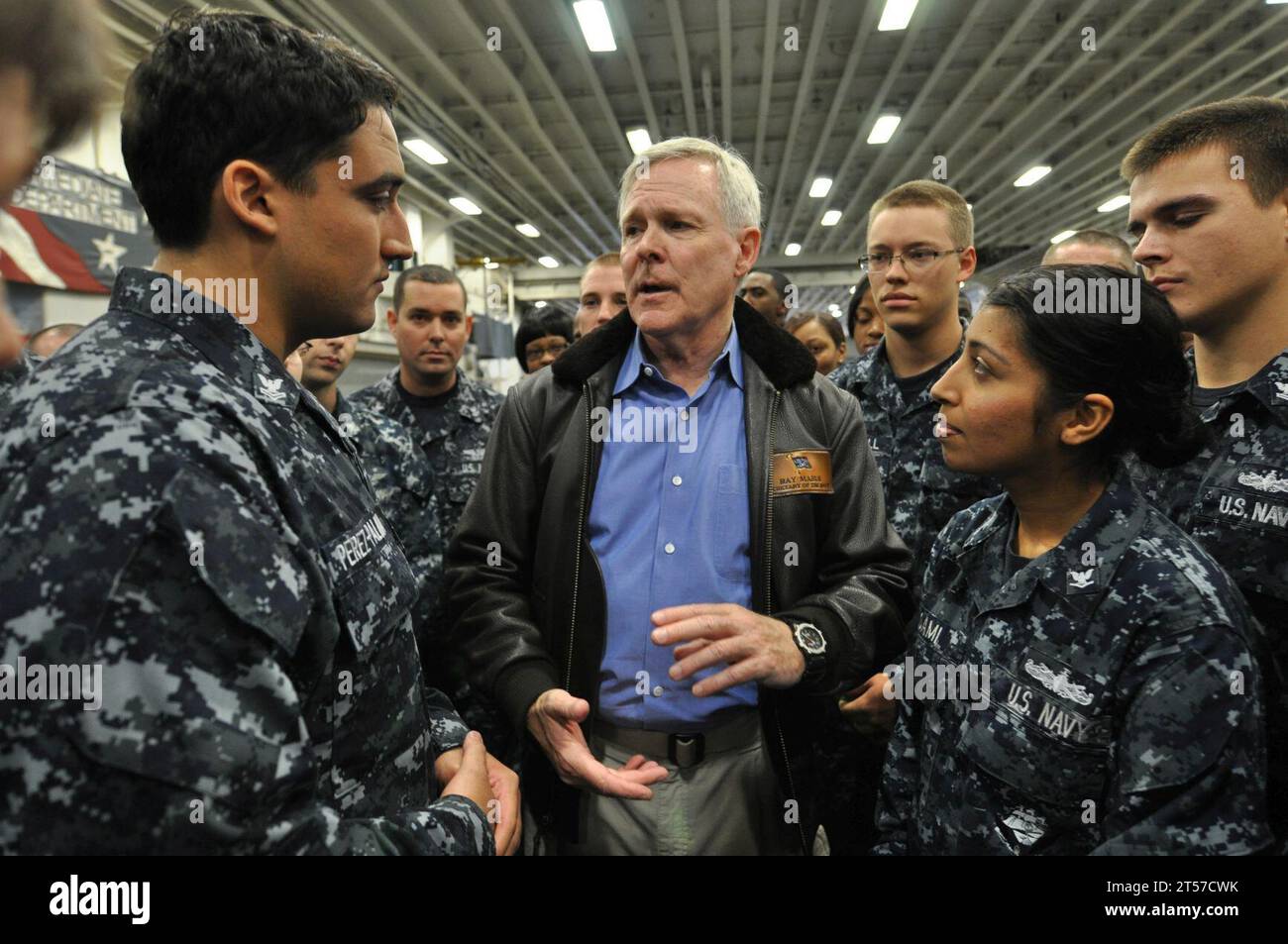 US Navy The Secretary of the Navy (SECNAV) the Honorable Ray Mabus speaks to Sailors aboard the ...