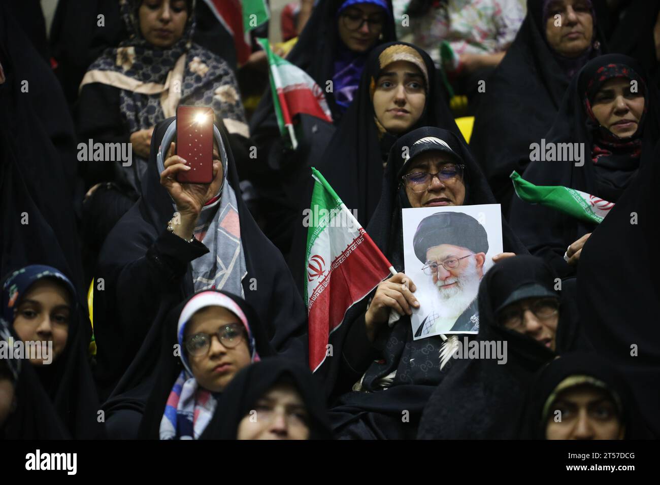 Tehran, Iran. 2nd Nov, 2023. An Iranian veiled woman holds a portrait ...
