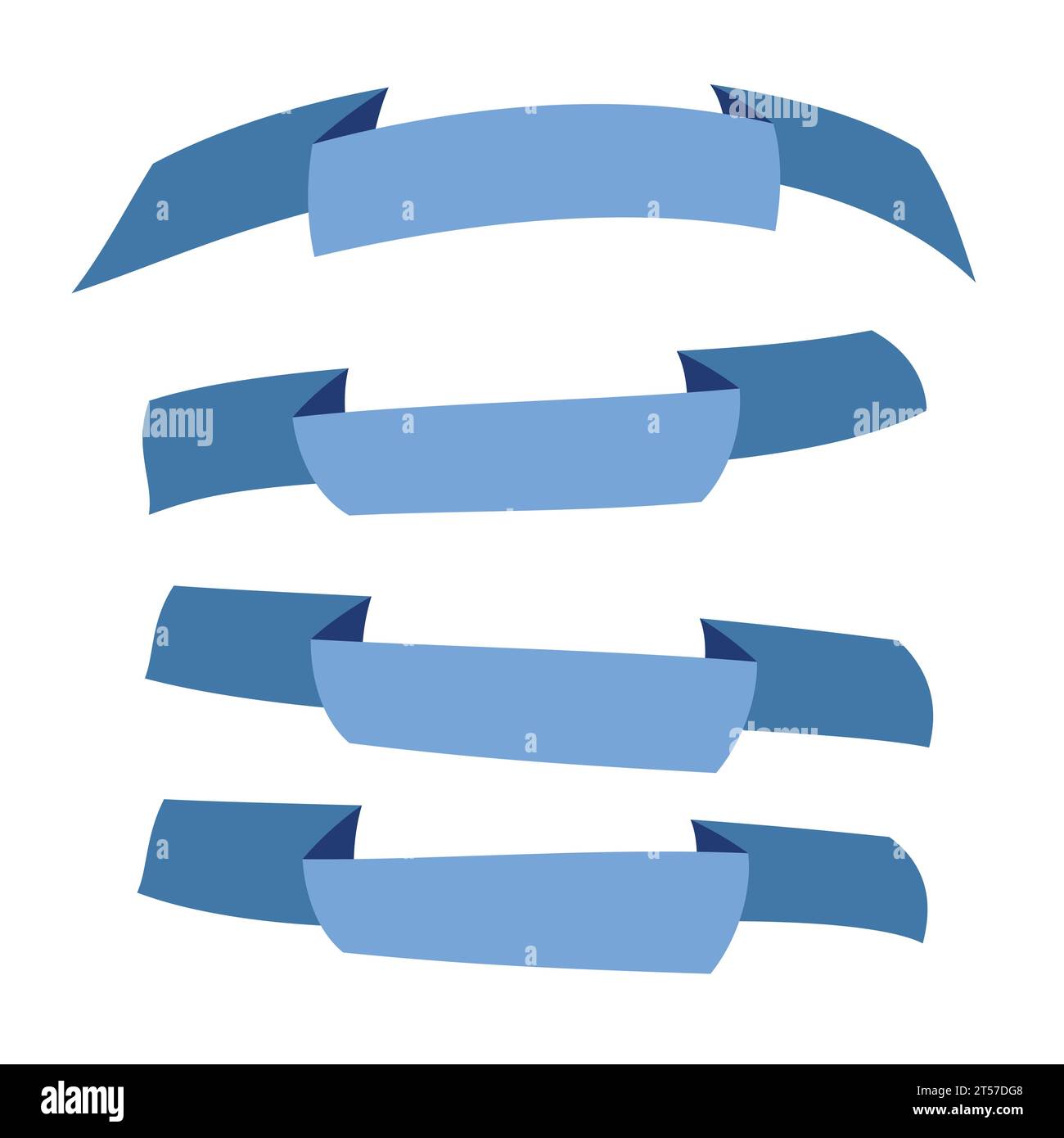 Set of blue flat ribbons isolated on white background. Ribbon banner ...