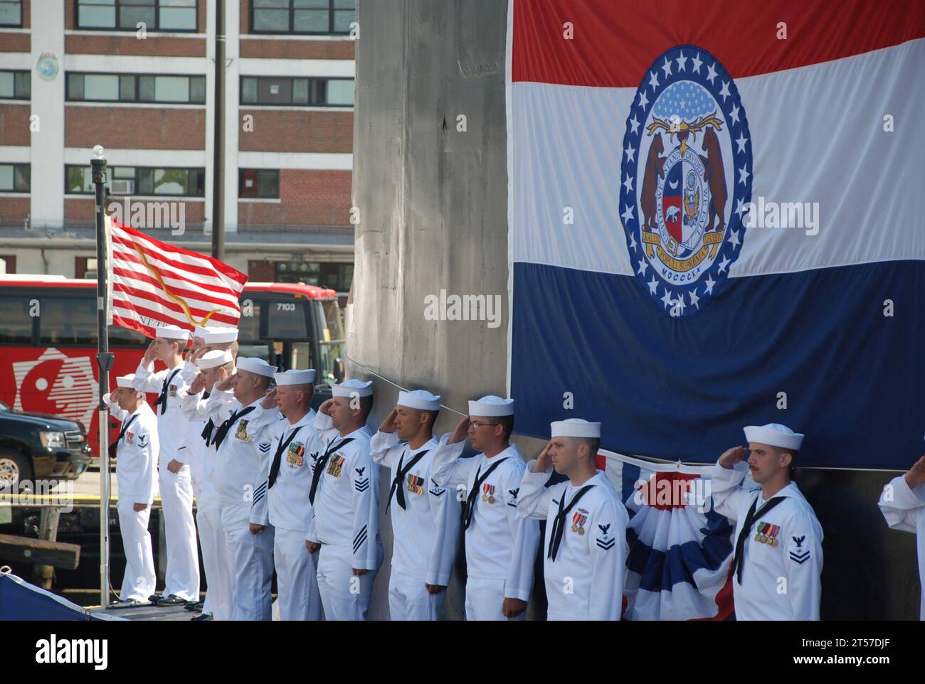 US Navy USS Missouri (SSN 780) salutes the spectators during its ...