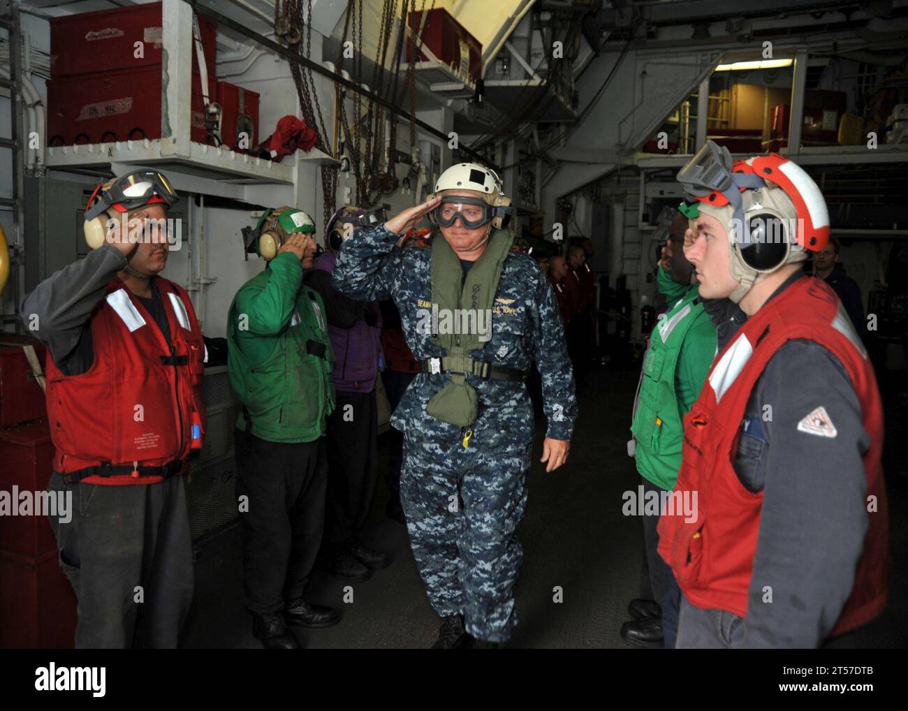 US Navy Vice Adm. Gerald R. Beaman, commander of U.S. 3rd Fleet, passes ...