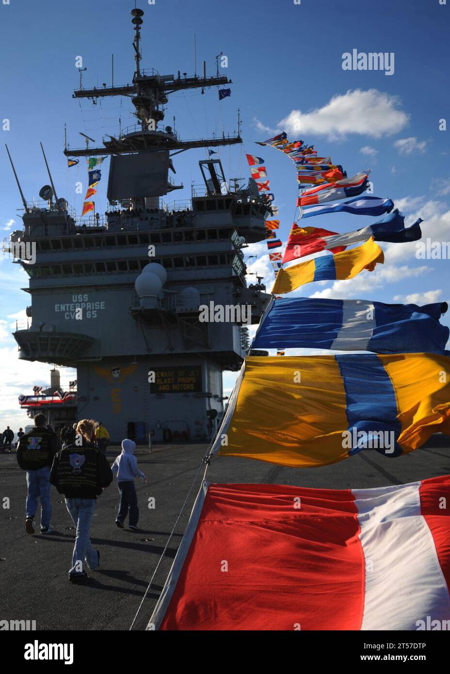 US Navy Visitors tour the flight deck of the aircraft carrier USS ...