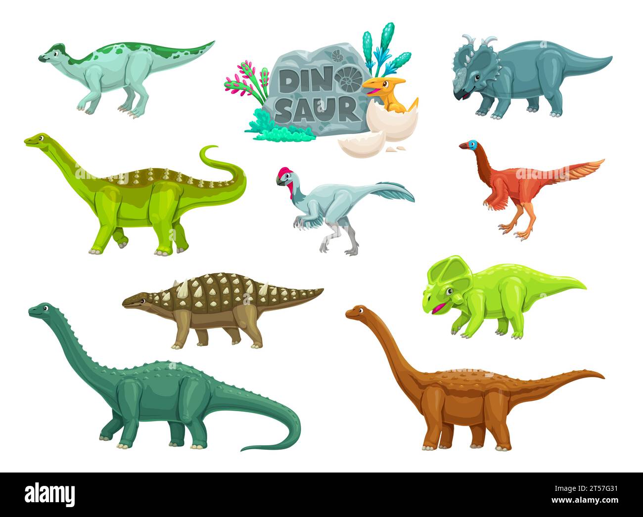 Cartoon dinosaurs ancient reptiles cute characters. Extinct reptiles ...