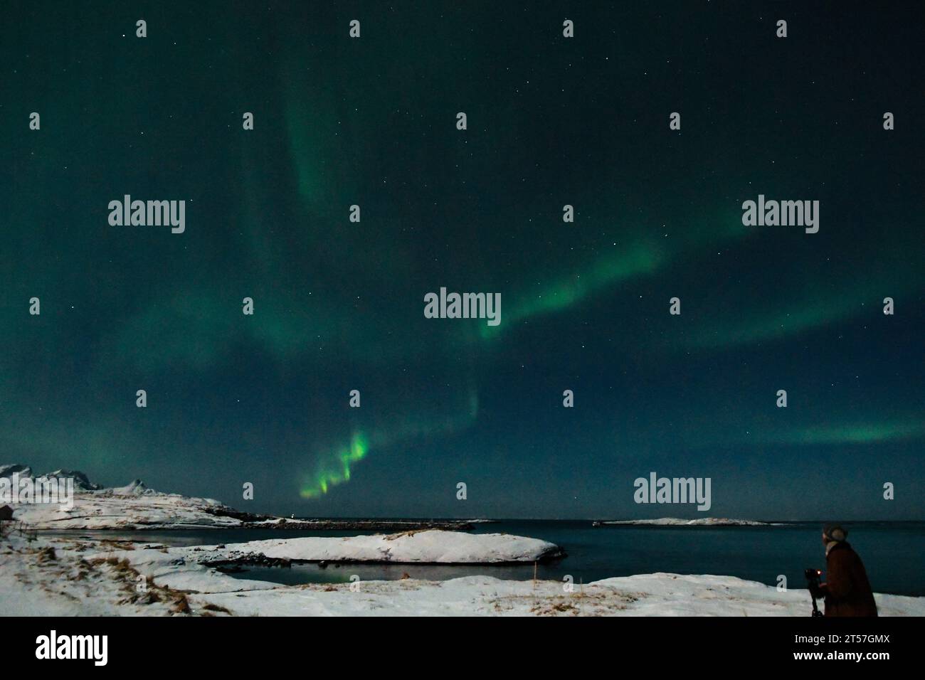 Bright Green Colours of the Northern Light, Aurora Borealis illuminate ...