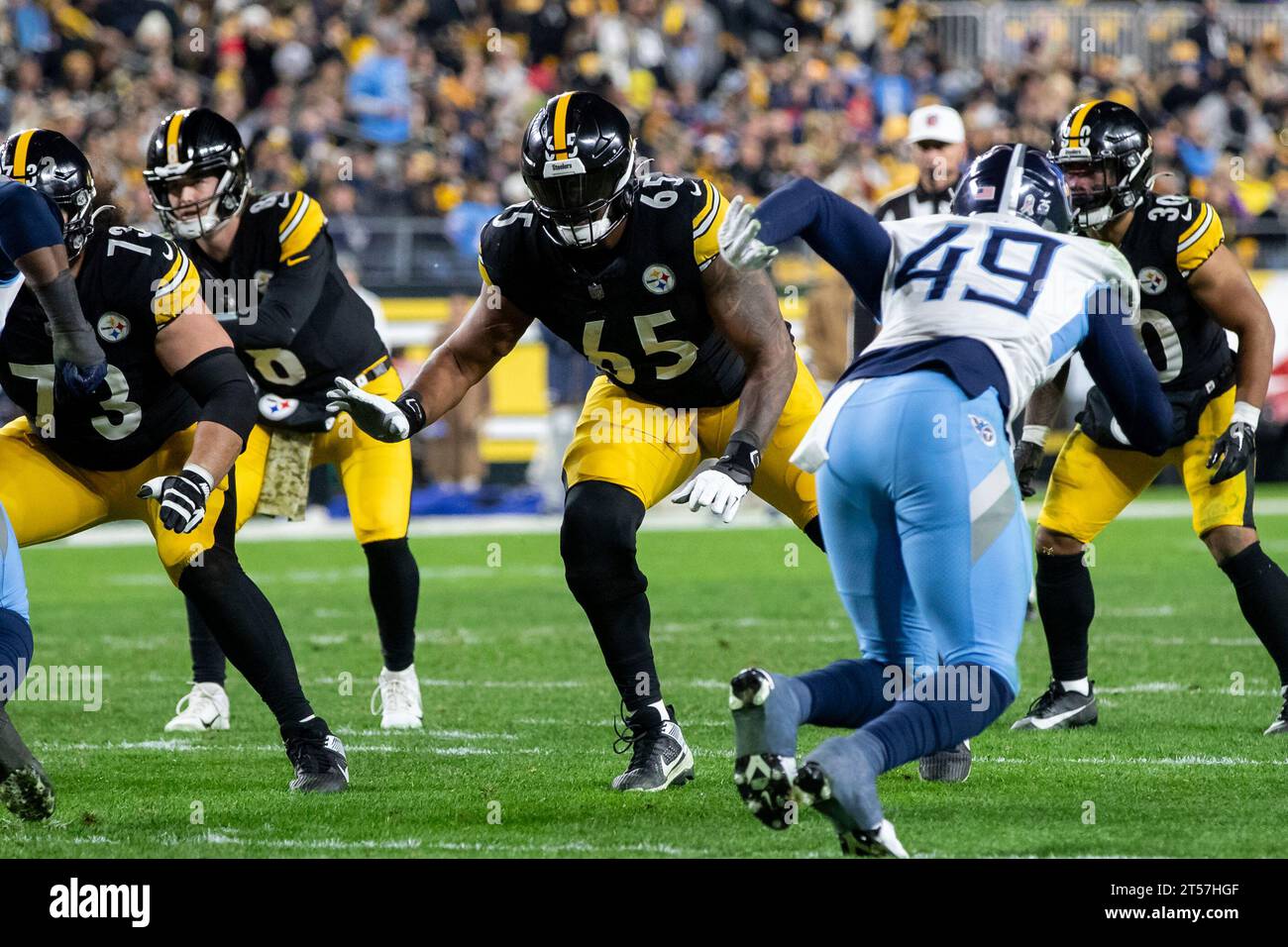 Pittsburgh Steelers offensive tackle Dan Moore Jr. (65) blocks during ...