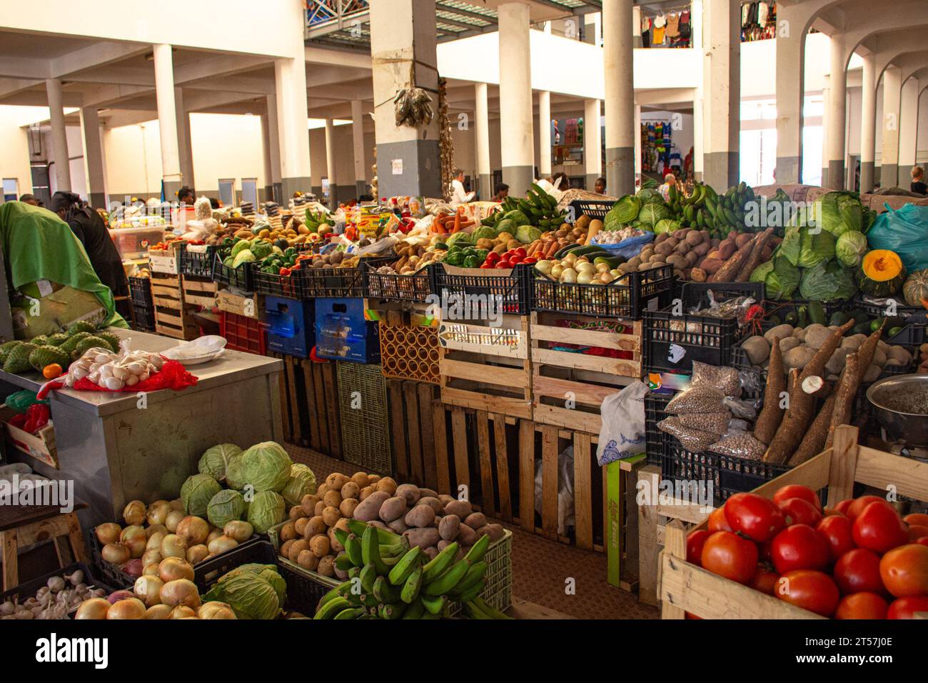 Fruit and vegetables in the market hall in Mindelo Sao Vicente island ...