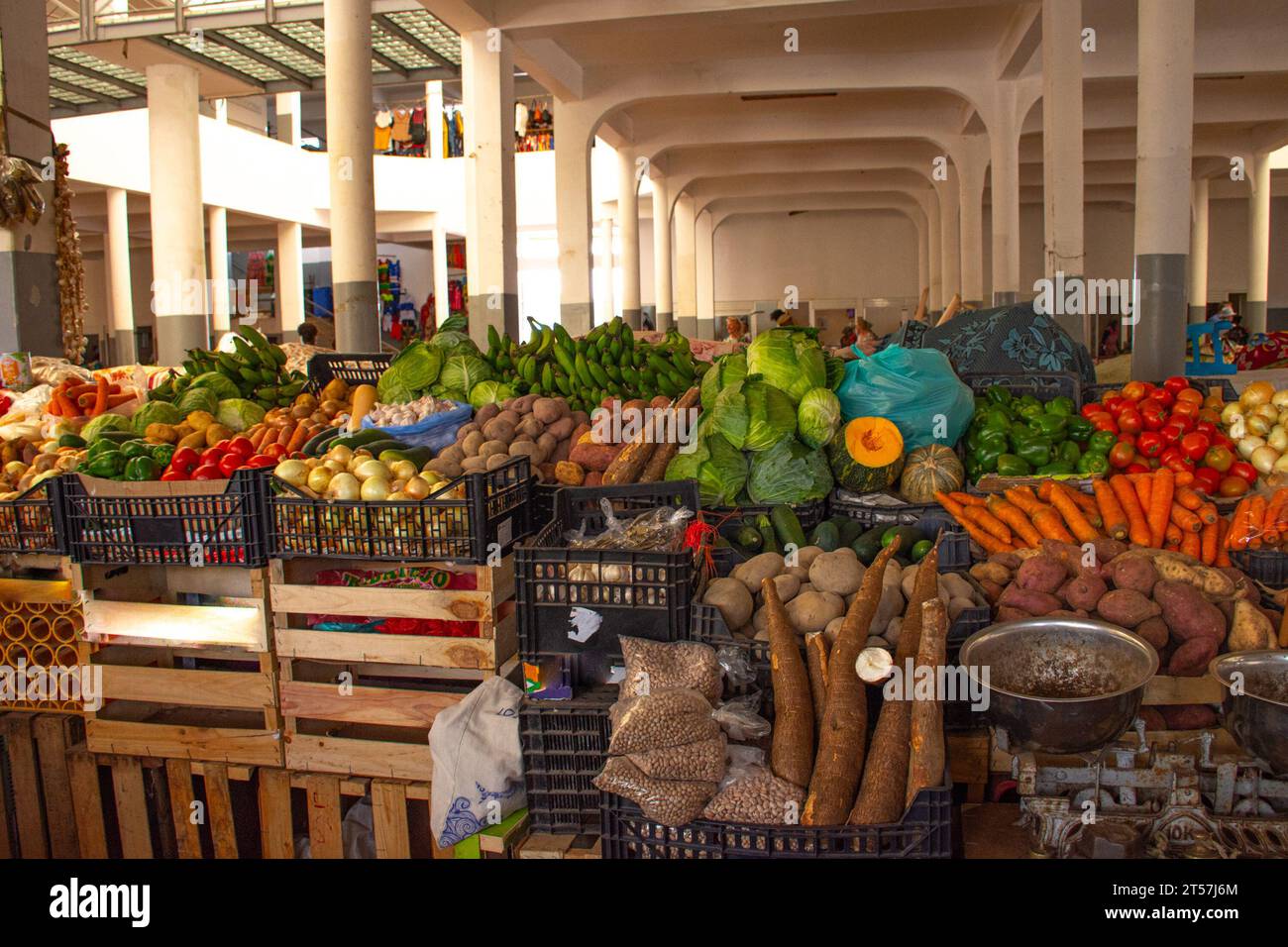 Fruit and vegetables in the market hall in Mindelo Sao Vicente island ...