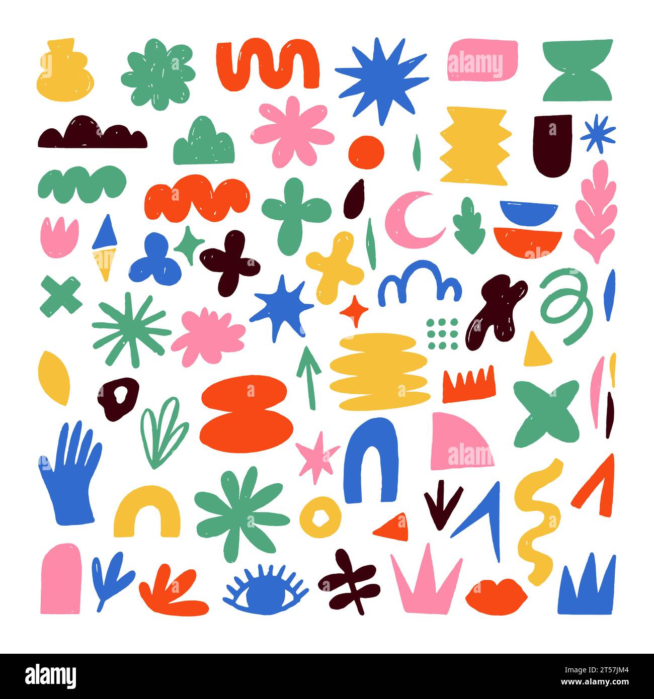 Hand drawn naive, bizarre abstract geometric shapes and forms. Modern ...