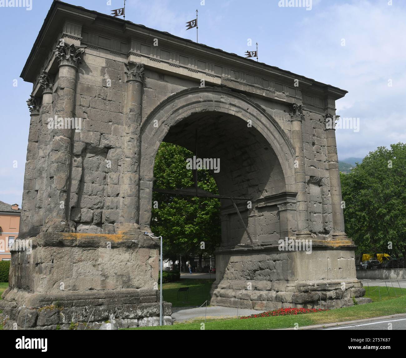 The Arch of Augustus is a monument in the city of Aosta which was built ...