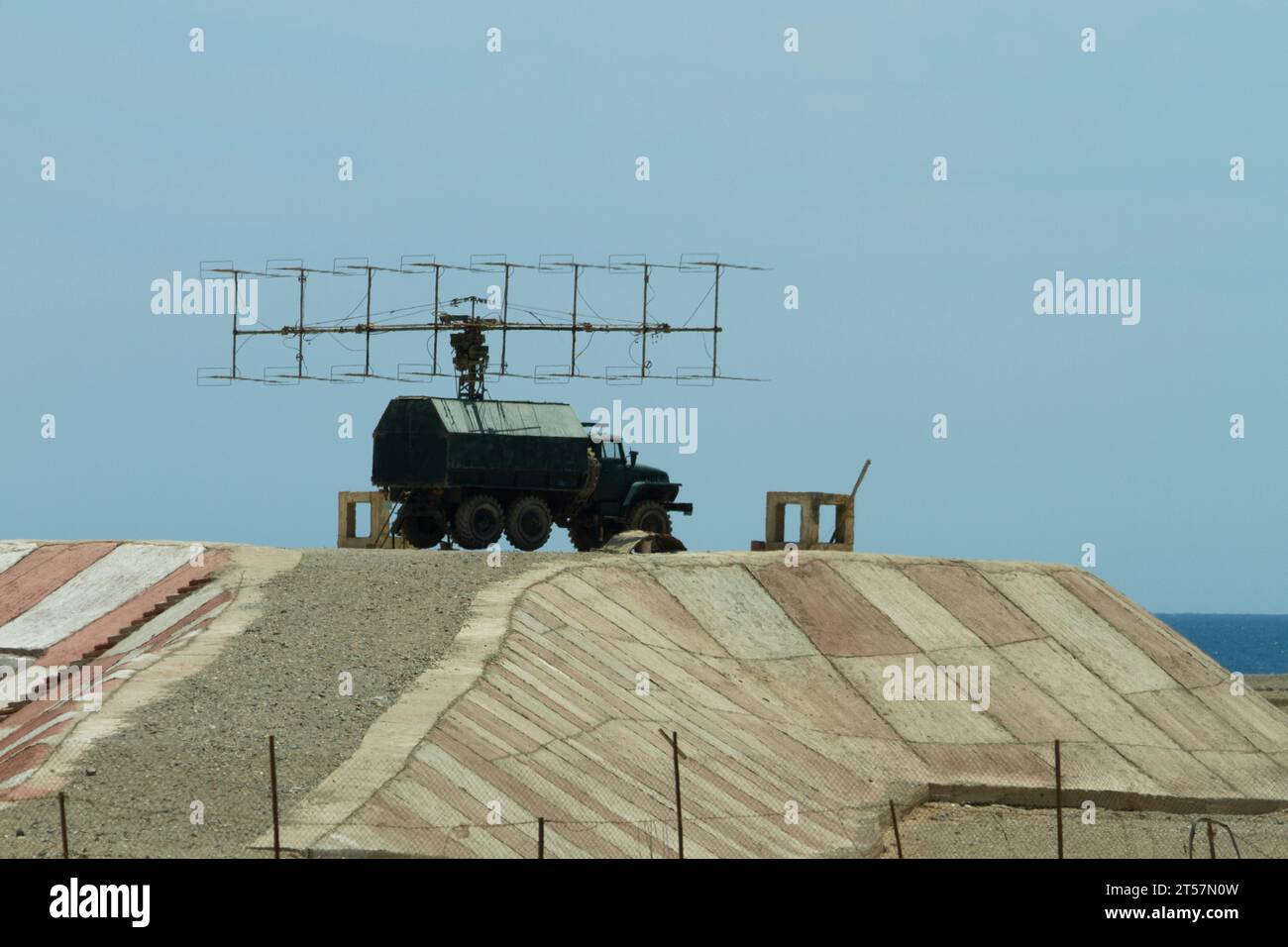 anti-missile defense system stands in the desert by the sea Stock Photo ...