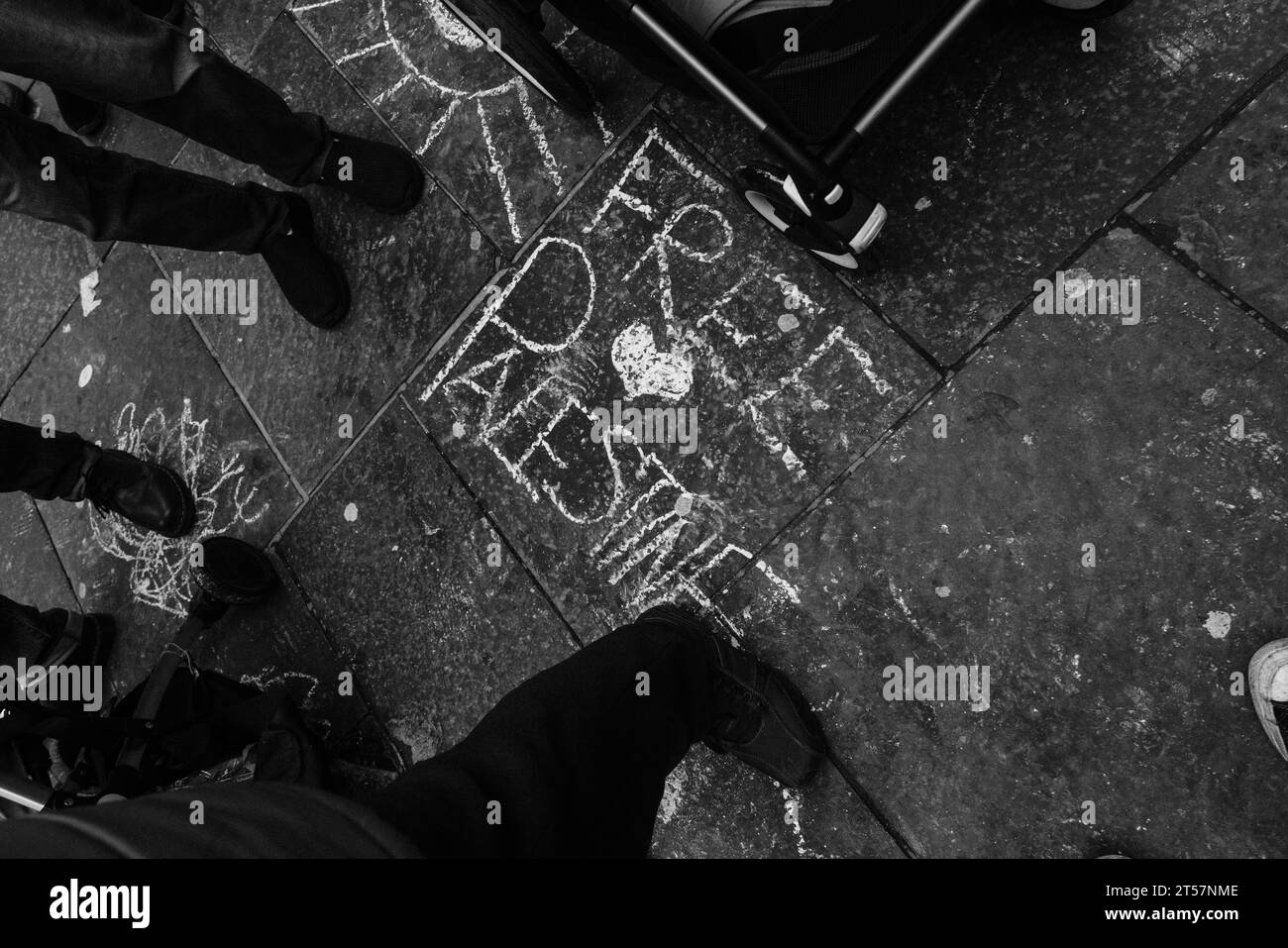 Chalk drawing on street reads 'Free Palestine' on Grey Street at ...