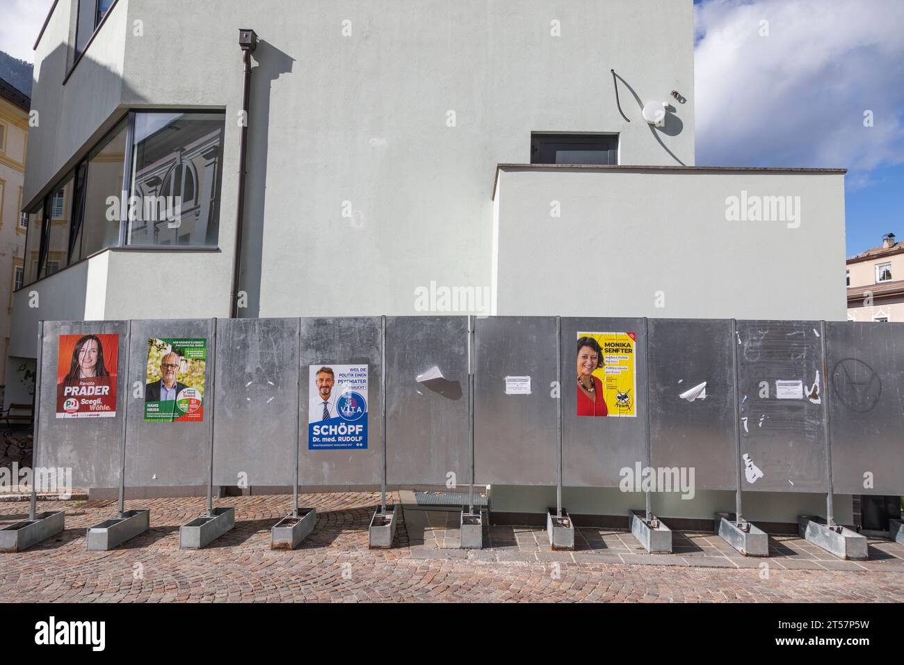 Metal panels with political posters attached, Italy Stock Photo - Alamy
