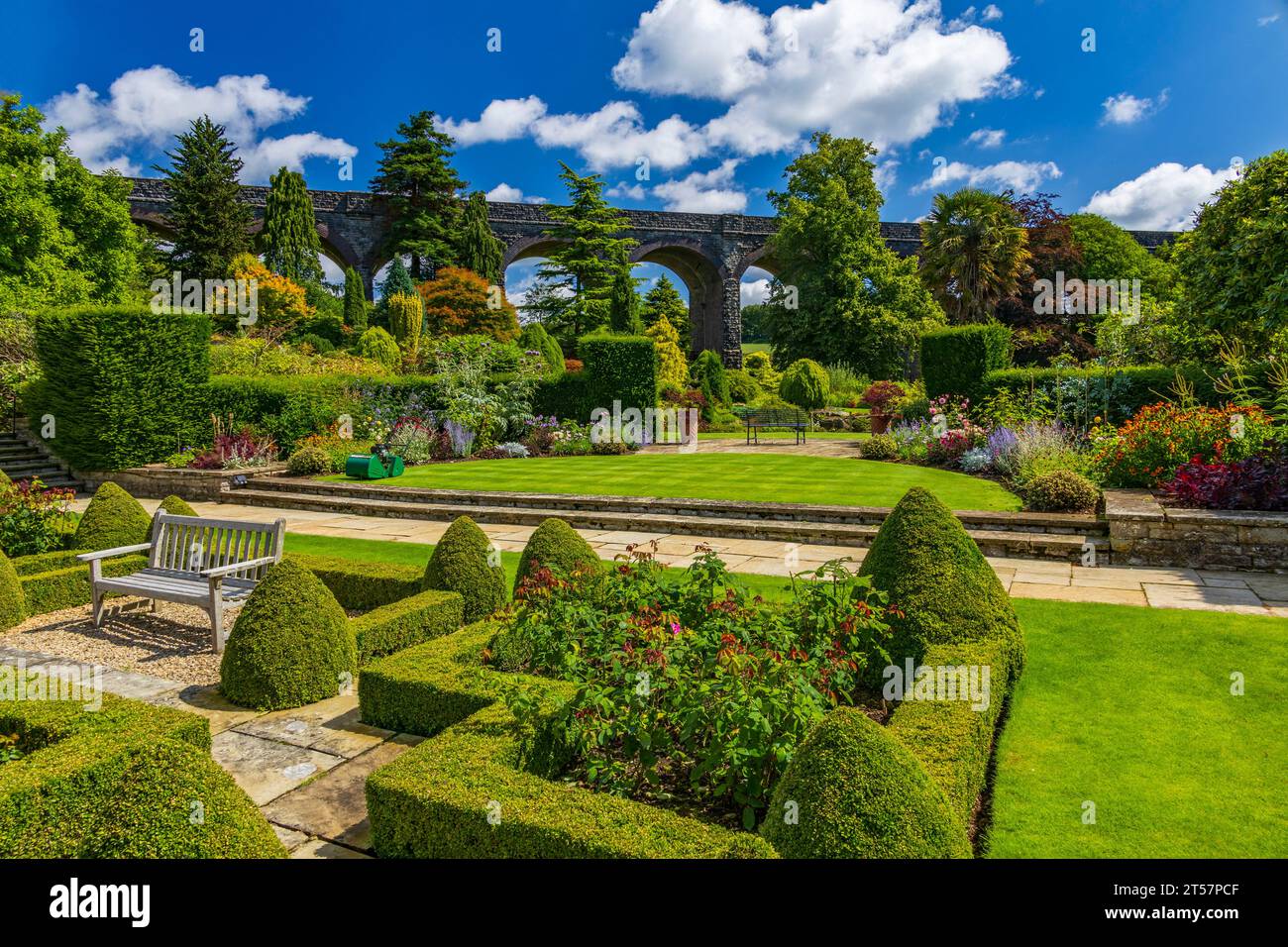 The colourful borders and topiary hedges in the parterre at Kilver ...